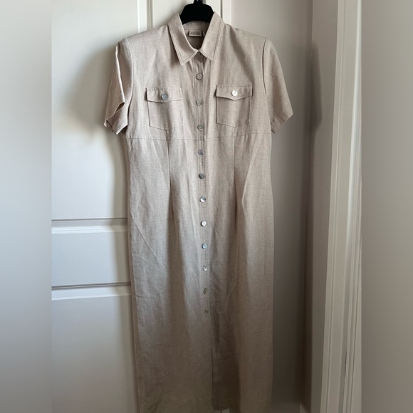 St. John's Bay | Dresses | Beige Linen Resort Wear Button Front Dress ...